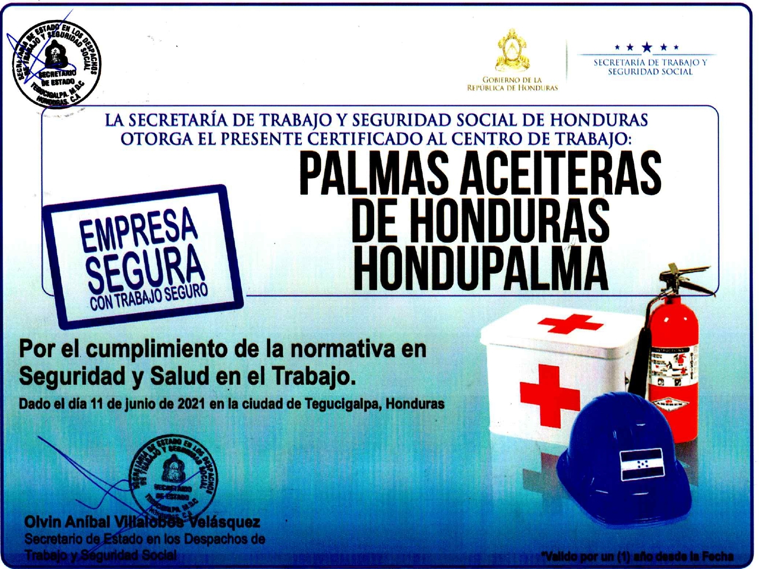 Empresa Segura con Trabajo Seguro – Hondupalma